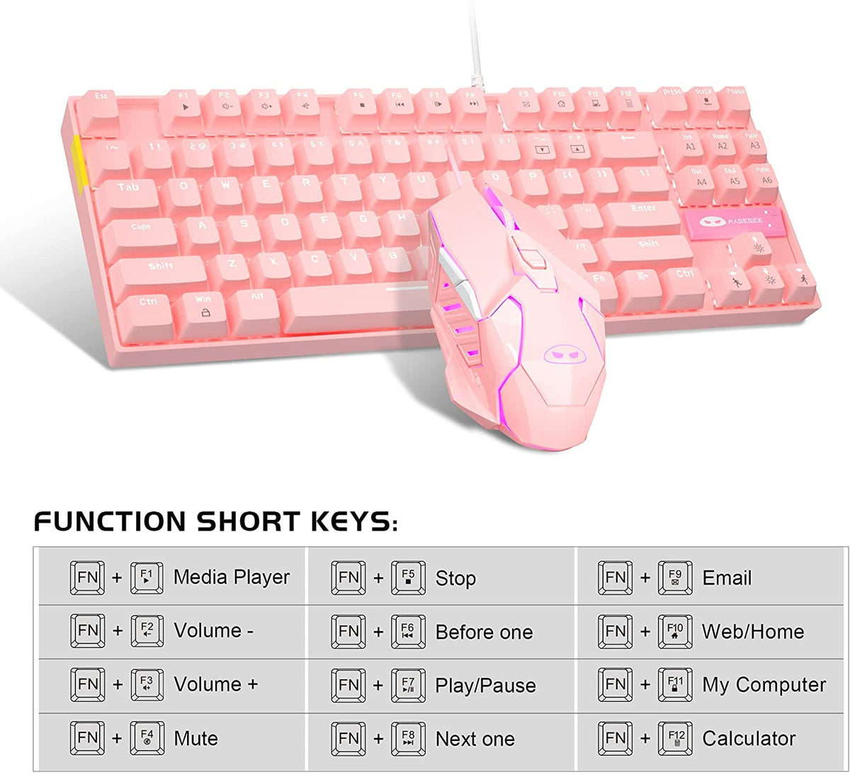MK1-PW MageGee Keyboard and Mouse Combo 87 keys Pink White 69719697211 ...